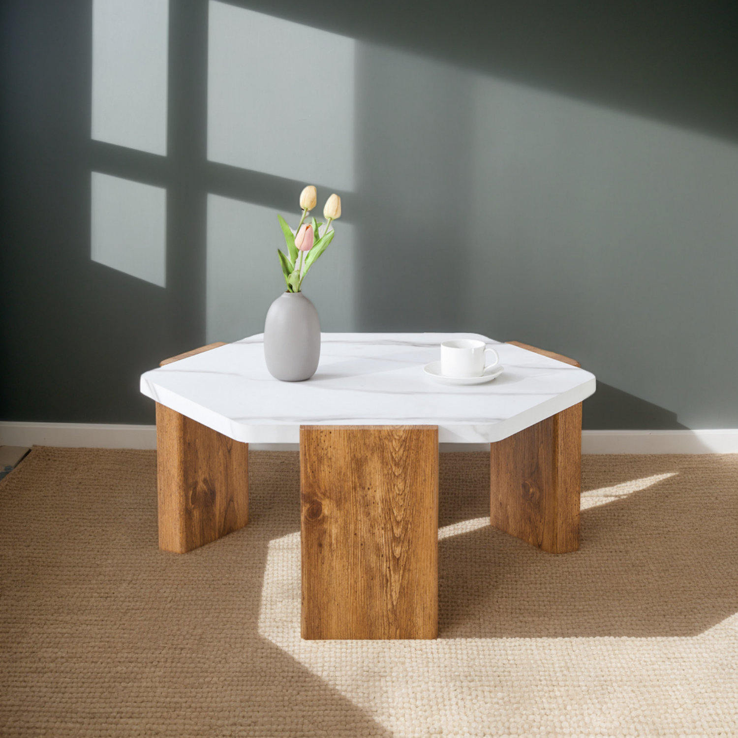 Wrought Studio™ 31.12" Hexagonal Coffee Table,Modern Marble Top With Sleek Contemporary Design ...